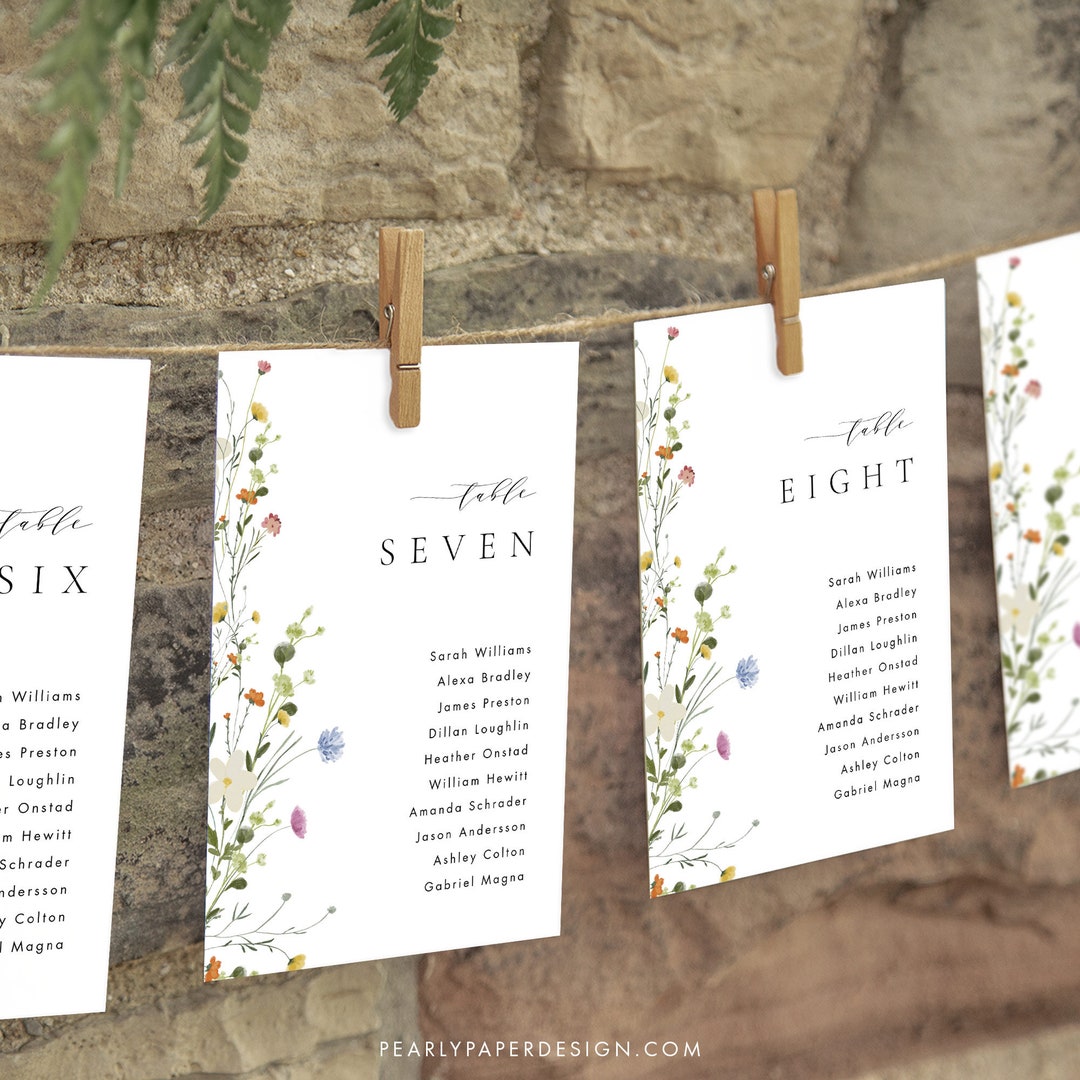 Floral Table Numbers Seating Chart Cards Template, Boho Wedding Seating ...