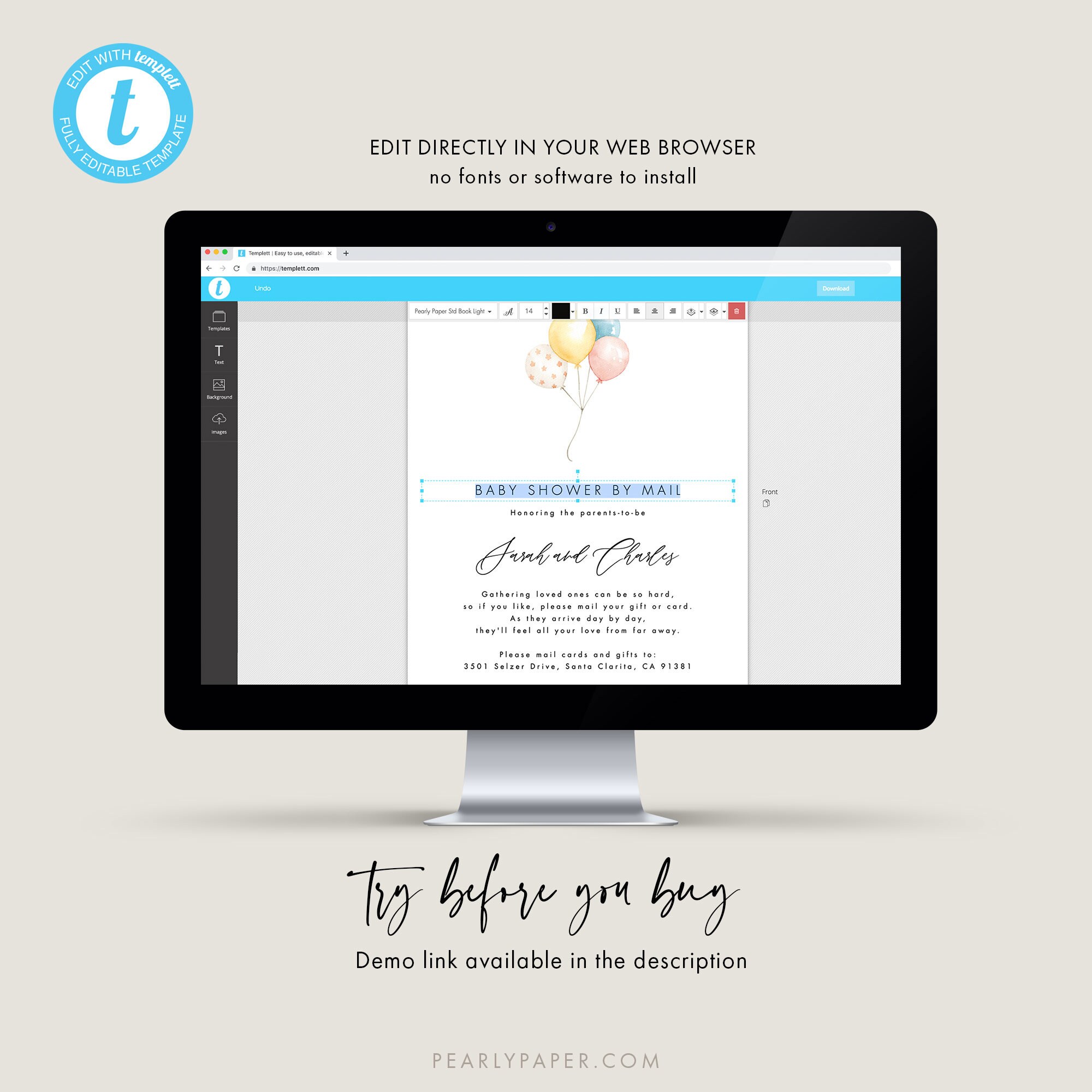 Baby Shower by Mail Template Download Baby Shower From Afar | Etsy