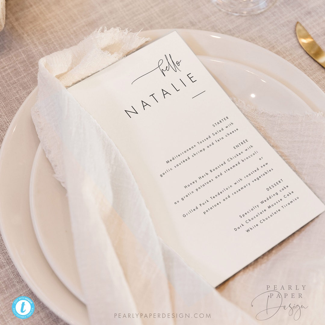 Place Card Wedding Menu Template, Personalized Menu Templett ...