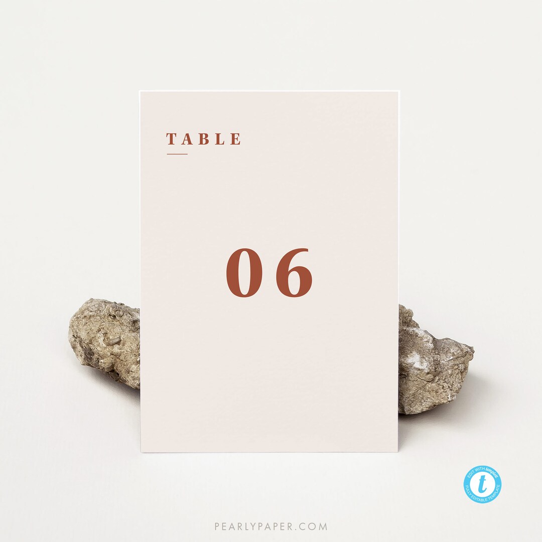 Sand and Terracotta Table Numbers Template Download Templett Wedding ...