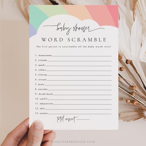 Rainbow Baby Word Scramble Game Template, Boho Baby Shower Word ...