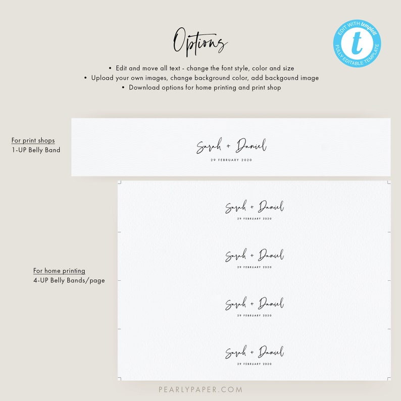 Printable Belly Band Template Script Belly Band Modern Simple | Etsy