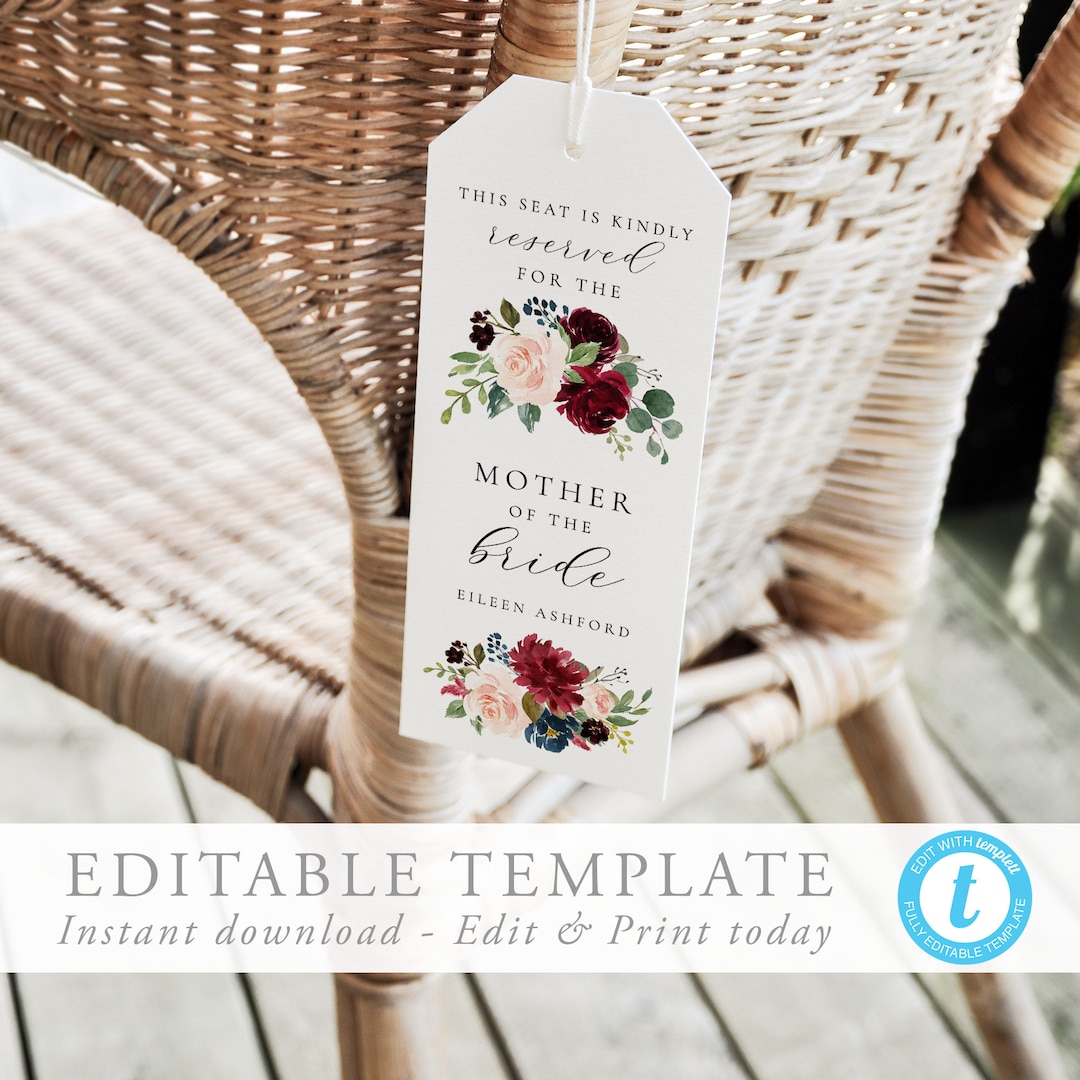 Reserved Seating Tag Template Wedding Seating Tag Wedding Ceremony ...