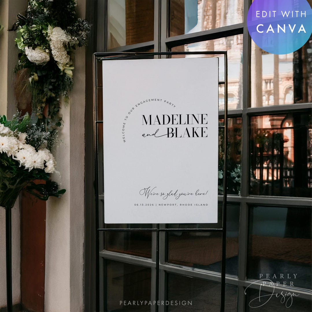 Engagement Party Welcome Sign Template, Minimalist Engagement Sign ...