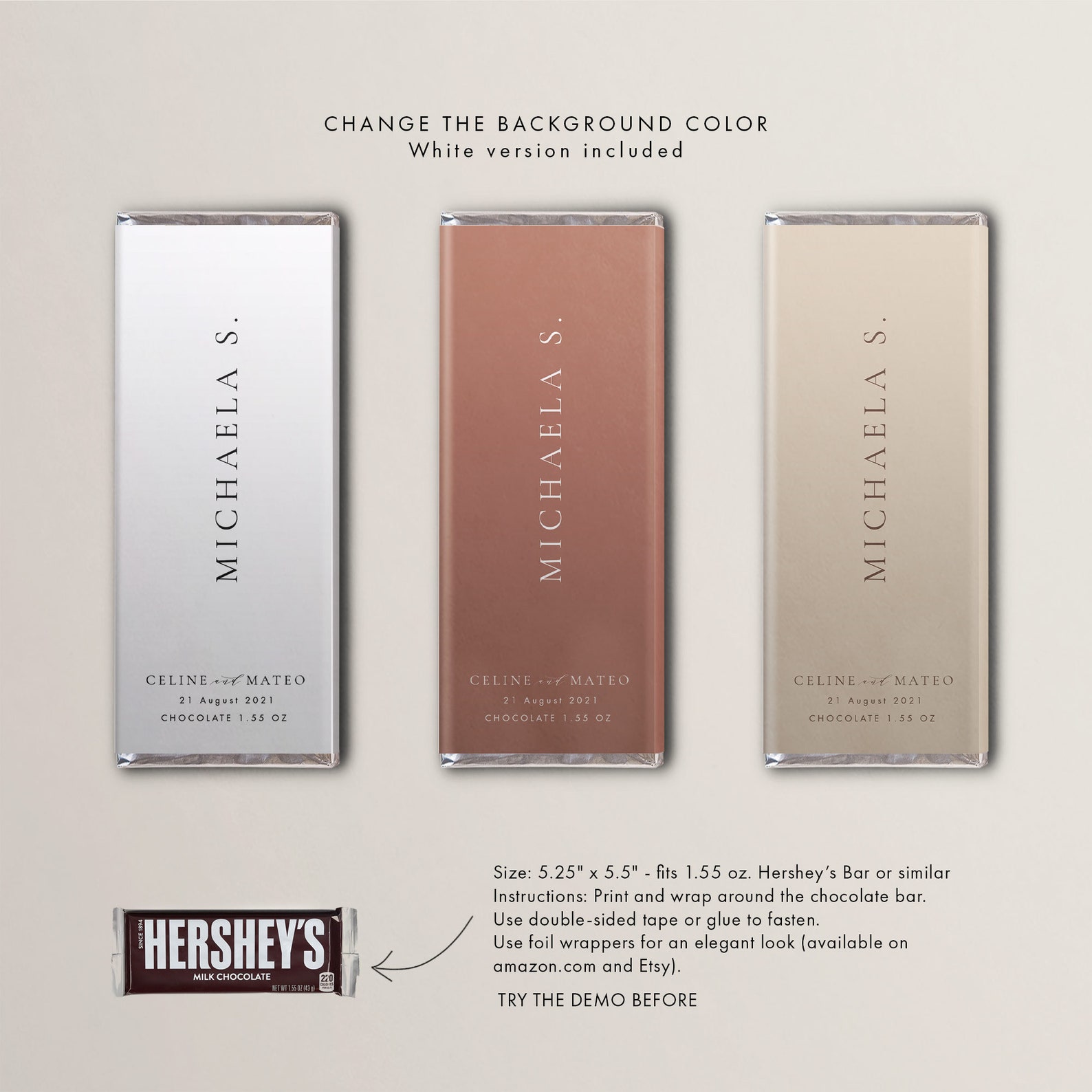 Printable Chocolate Bar Wrapper Template Elegant Wedding - Etsy Canada