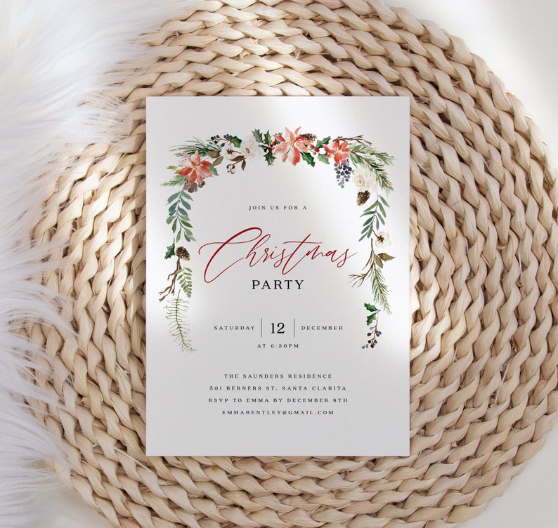 Printable Christmas Invitation Template, Rustic Christmas Party Invite ...