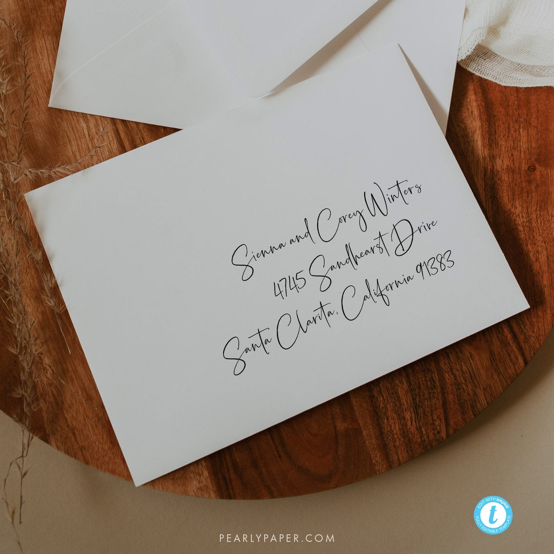 Envelope Addressing Template With Handwritten Font, Modern Envelope ...