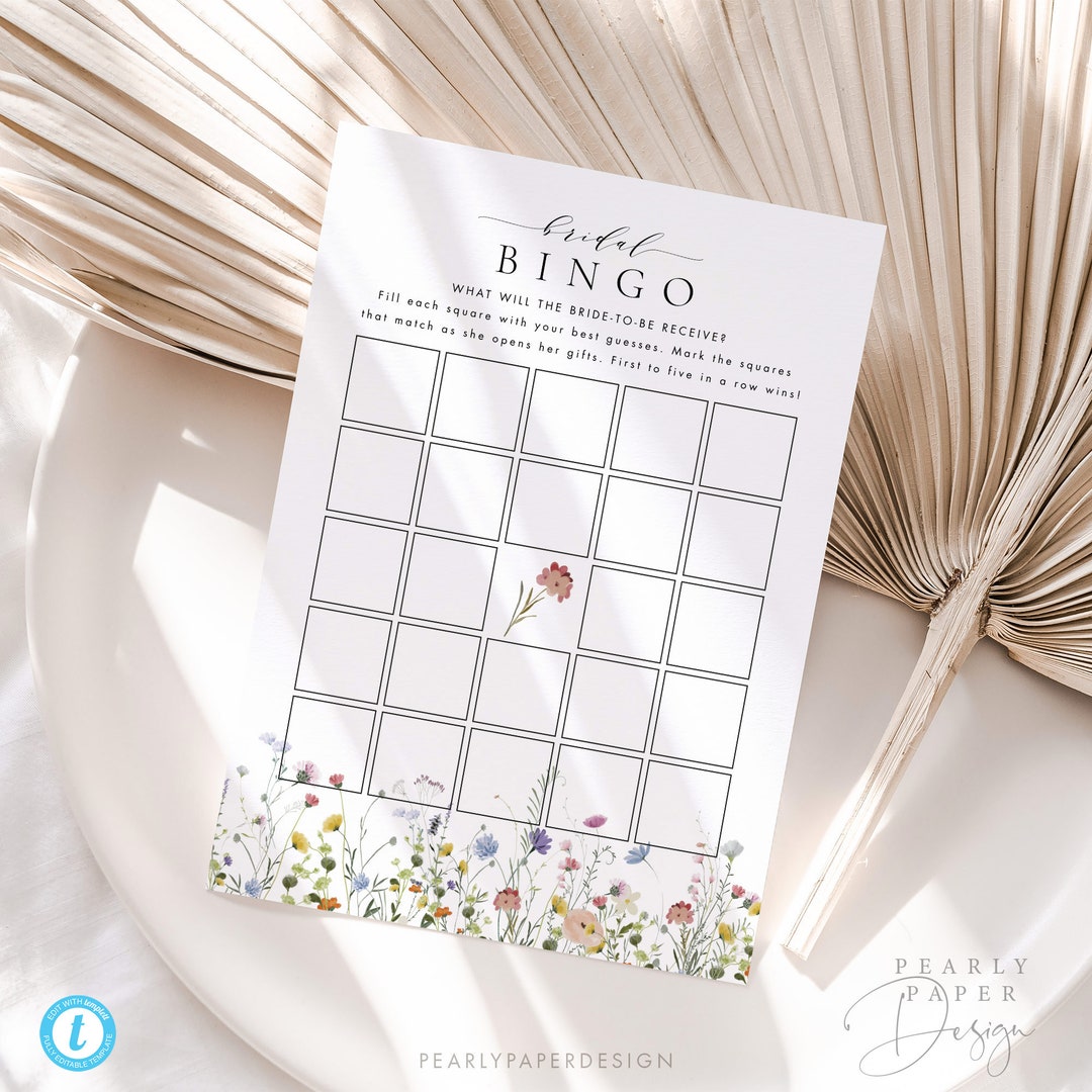 Bridal Bingo Game Template, Floral Bridal Shower Bingo, Wildflower ...
