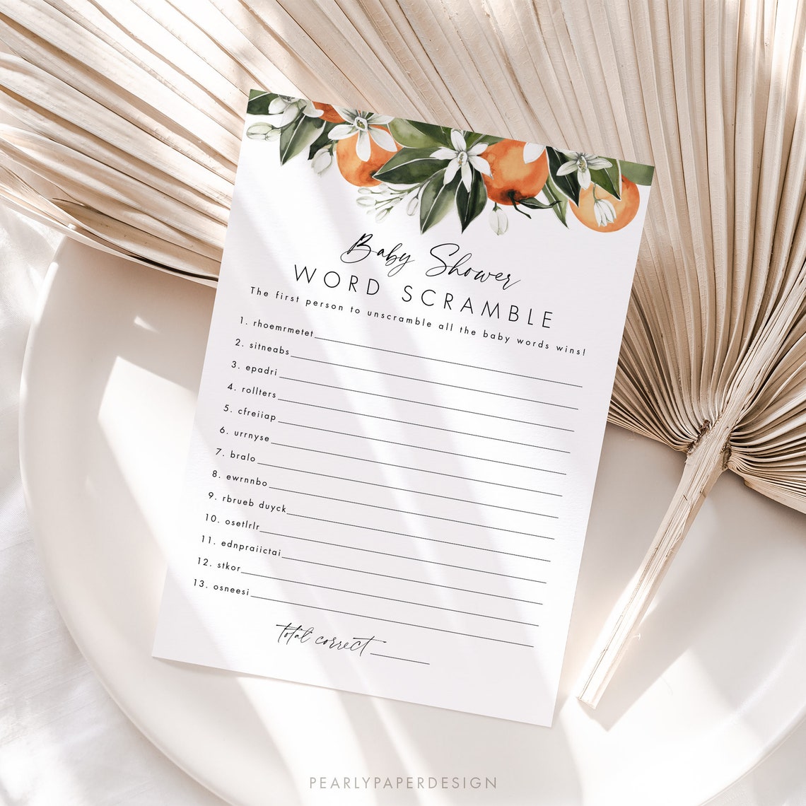 Citrus Baby Word Scramble Game Template, Oranges Baby Shower Word ...