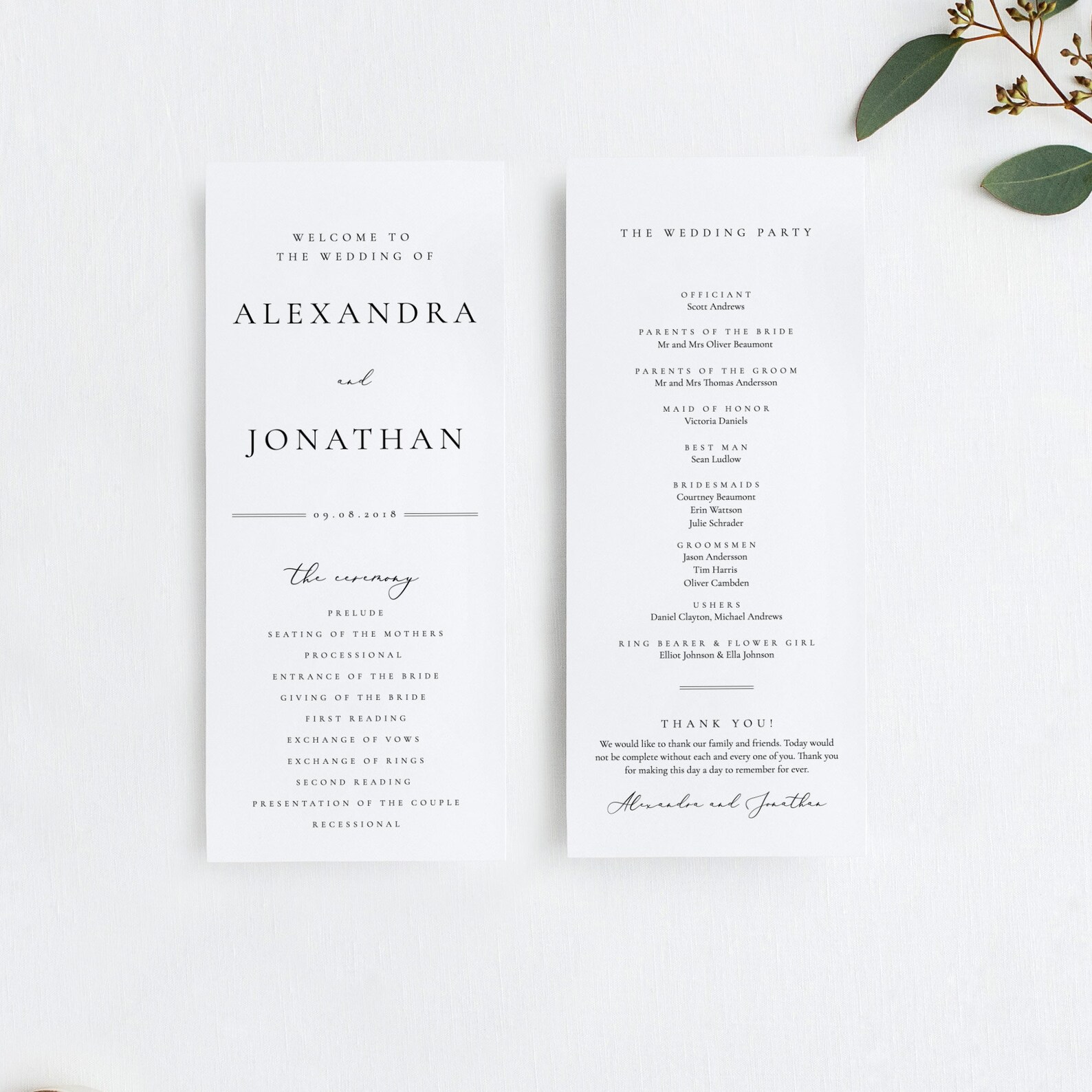 Wedding Ceremony Program Simple Program Template Elegant - Etsy