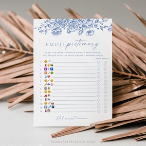 Emoji Pictionary Game Template, Blue Floral Baby Shower Emoji Game ...