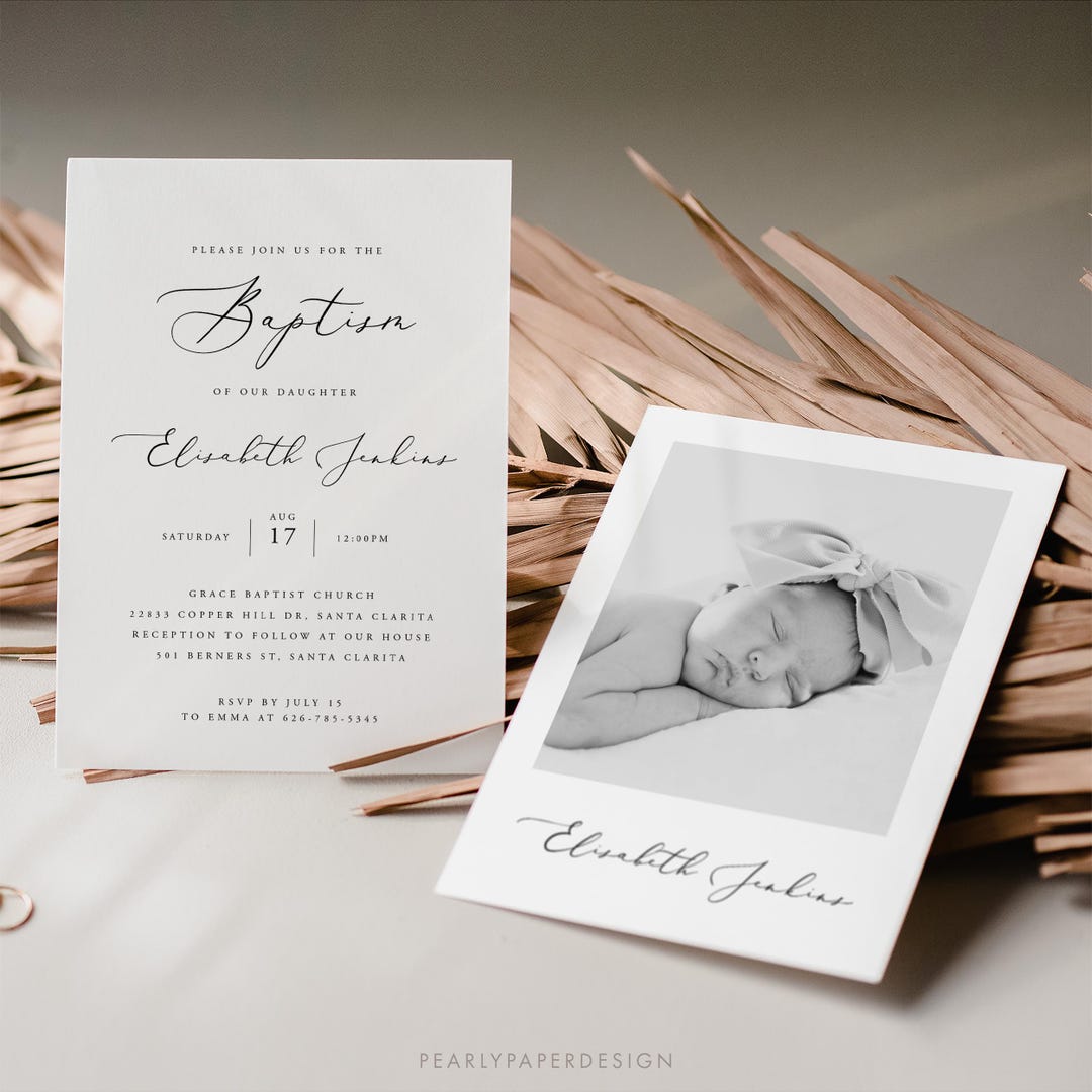 Simple Baptism Template, Calligraphy Modern Baptism Invitation Girl or ...