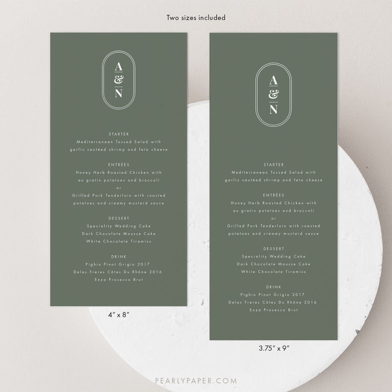 Sage Menu Template Download Sage Green Wedding Menu Simple - Etsy