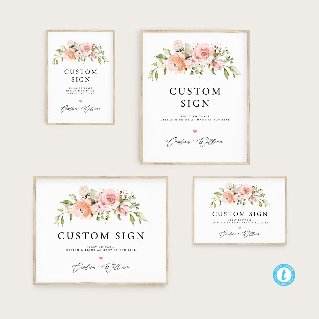 Custom Sign Template Printable Floral Wedding Sign Printable Editable ...