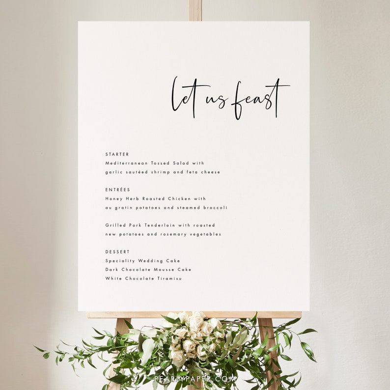 Wedding Menu Sign Template Buffet Sign Minimalist Menu Poster - Etsy