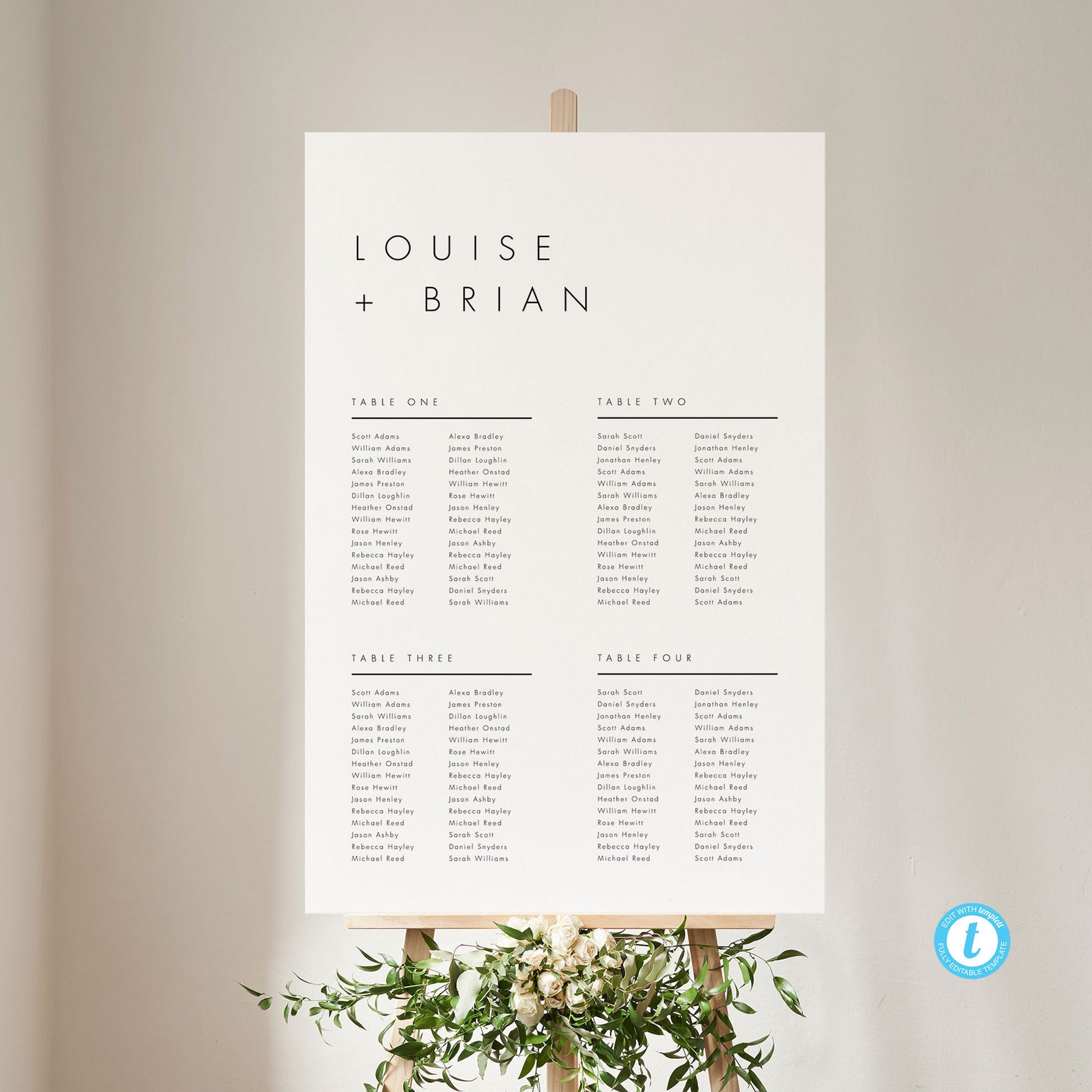 Minimalist Seating Chart Sign Template Download Four Tables - Etsy