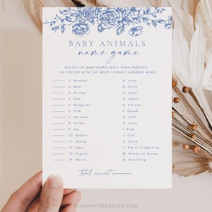 Dusty Blue Baby Animals Game Template, Printable Baby Shower Games ...