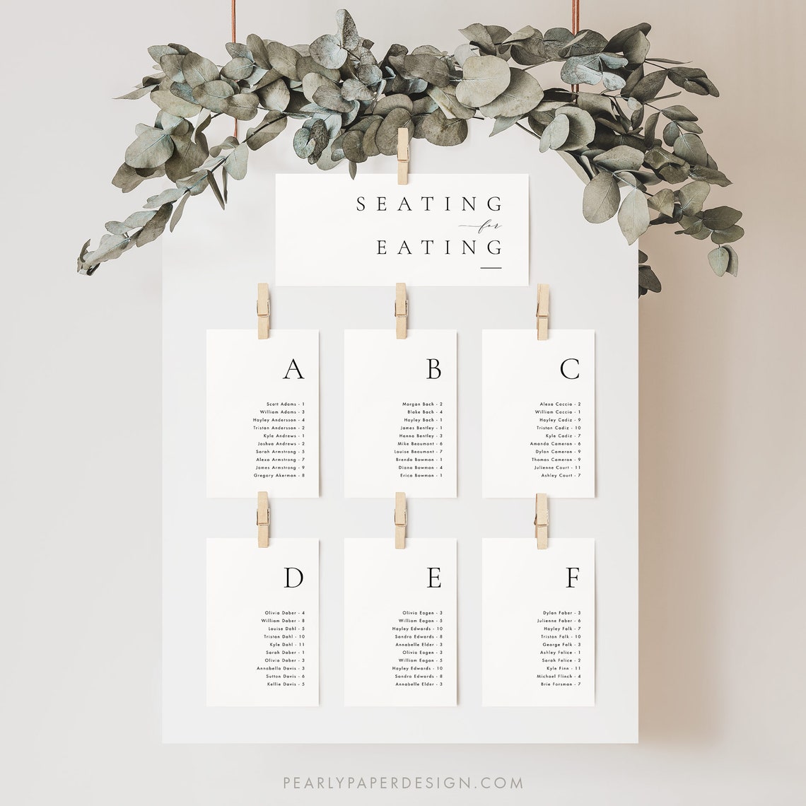 Alphabetical Seating Chart Cards Template, Elegant Seating Plan, Table ...