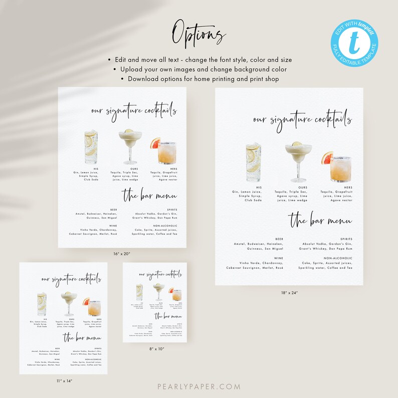 Printable Bar Menu Template Signature Cocktails Sign Download - Etsy