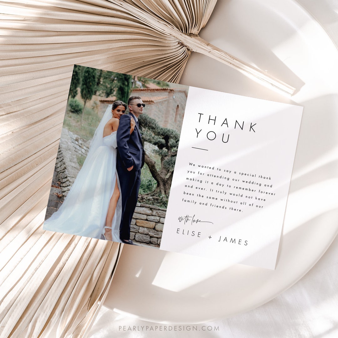 Minimalist Thank You Card Template, Wedding Thank You Card With Photo ...