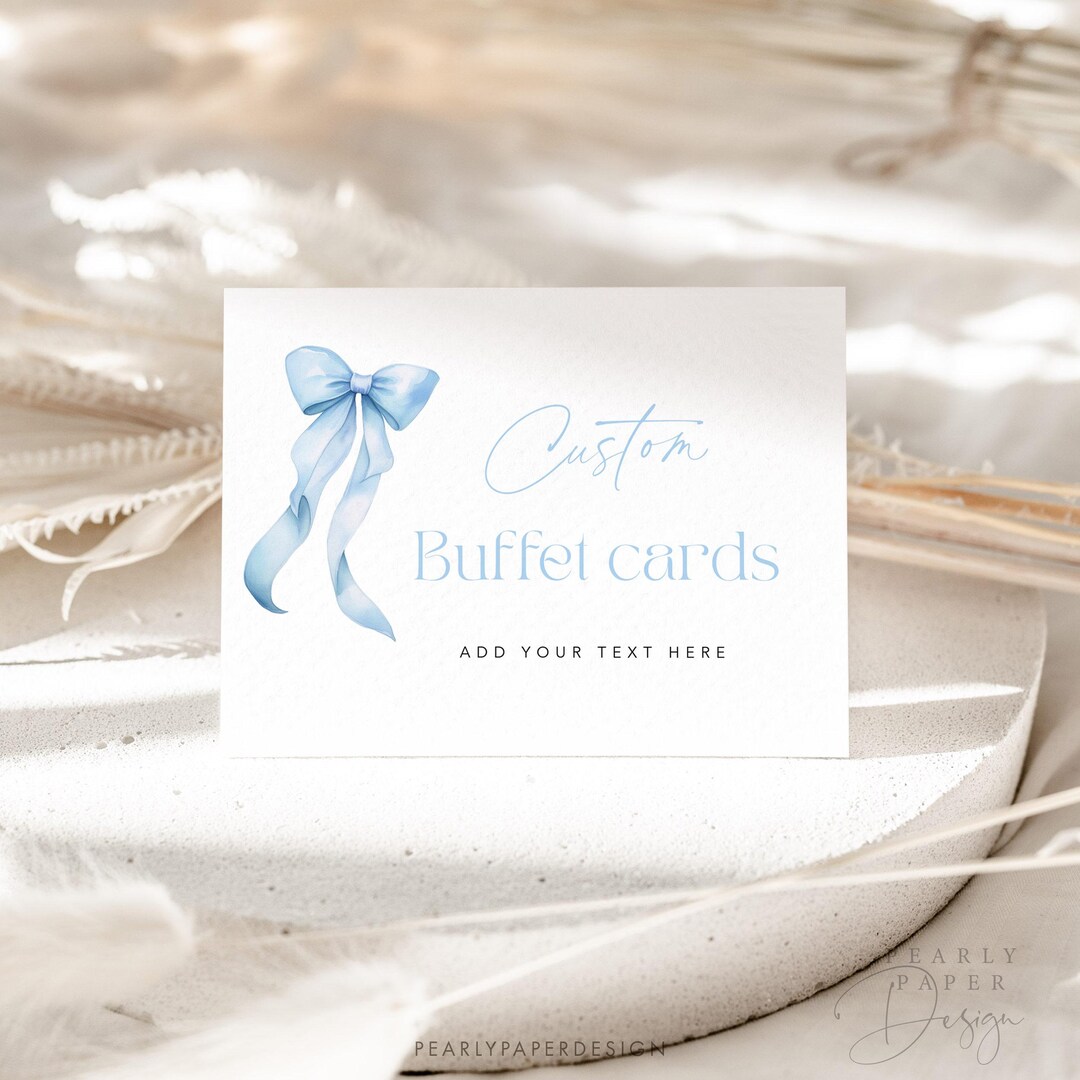 Blue Bow Buffet Cards Template, Coquette Food Label, Modern Buffet ...