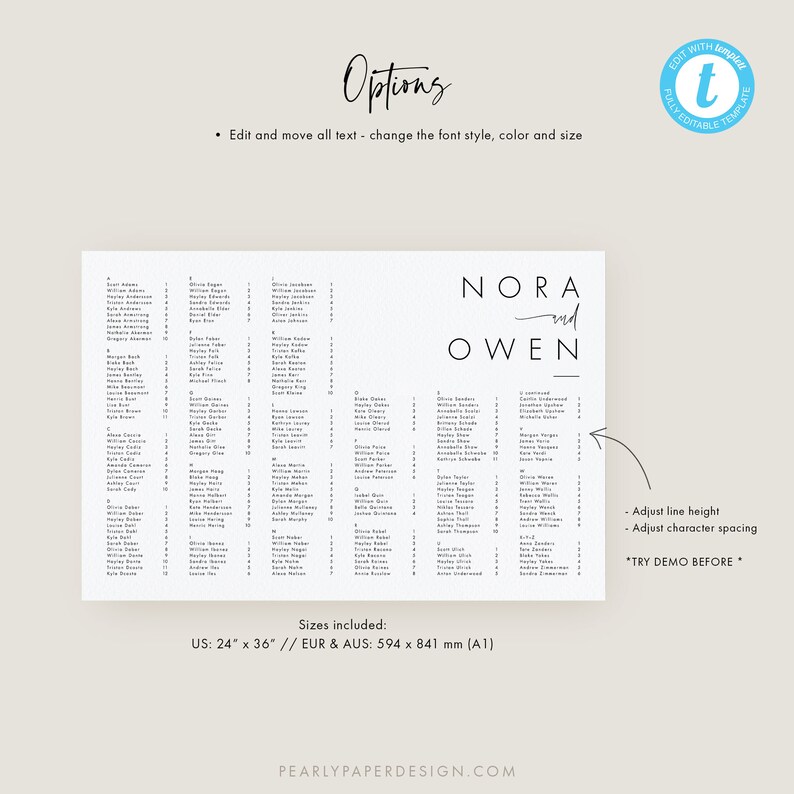 Alphabetical Seating Chart Template Download Minimalist Seating ...