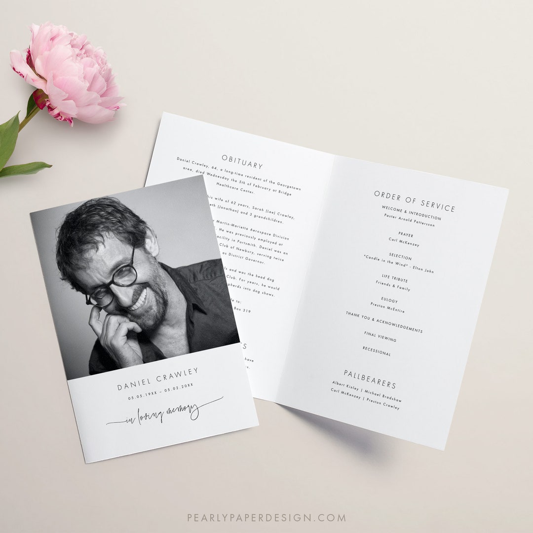 Funeral Program Template, Editable Funeral Booklet, Foldable Memorial ...
