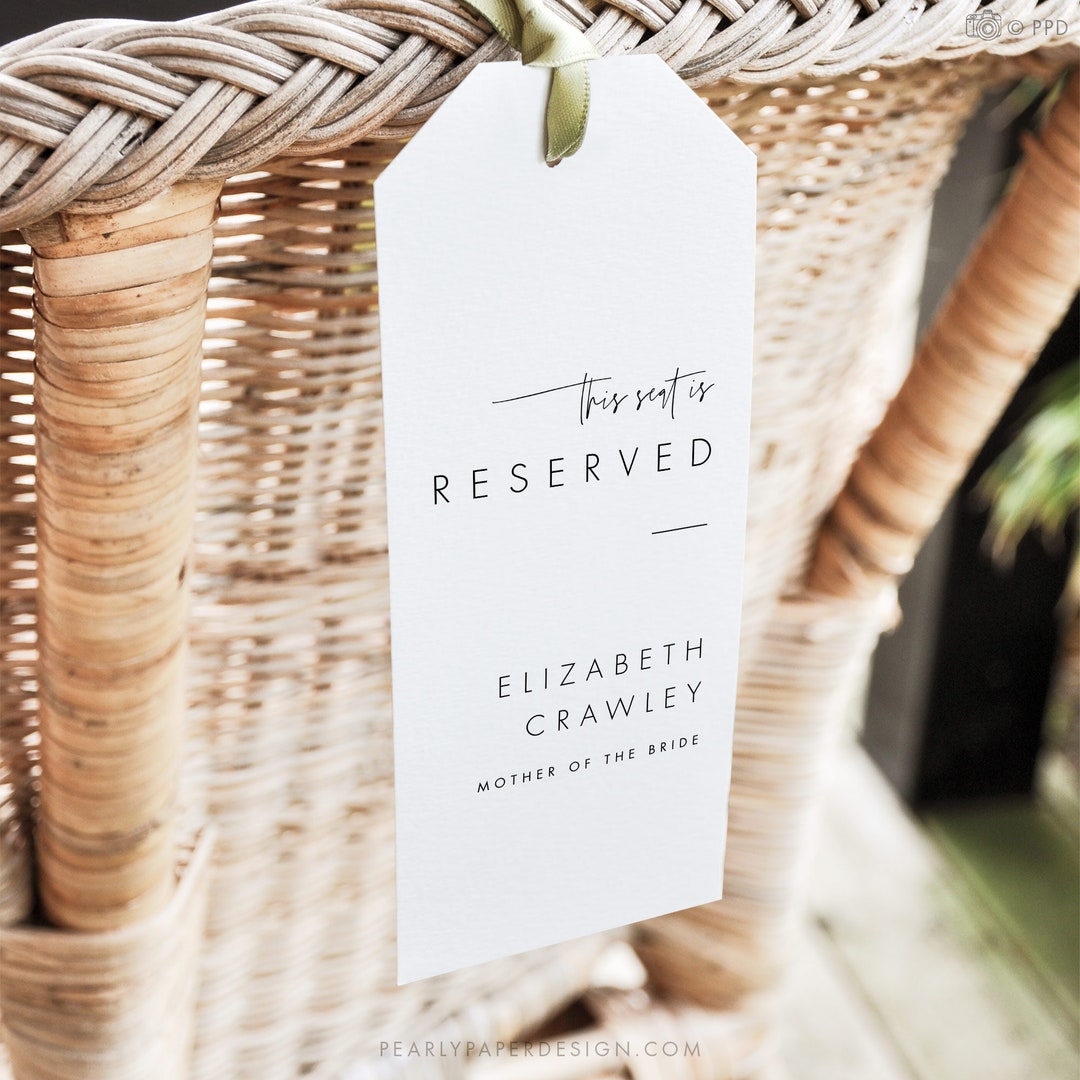 Printable Wedding Seating Tag, Reserved Seating Tag Template, Modern ...