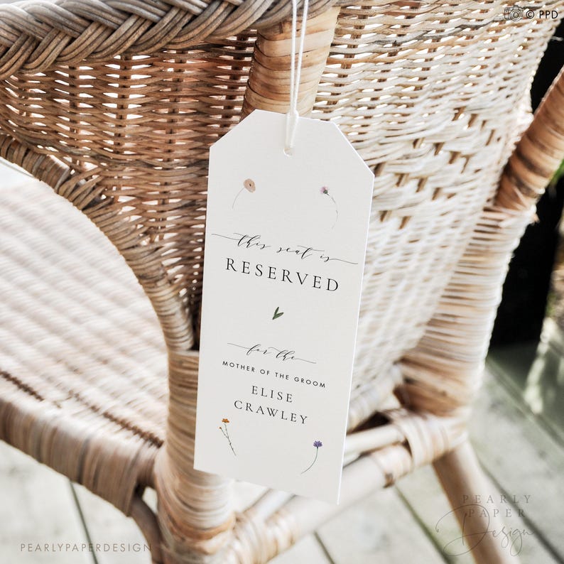 Wildflower Seating Tag Template, Reserved Seating Tag, Printable Chair ...