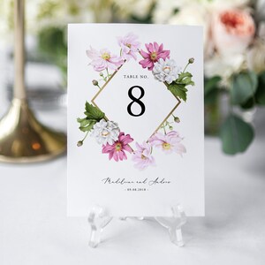 Floral Table Numbers Template Templett Wedding Table Number Sign ...