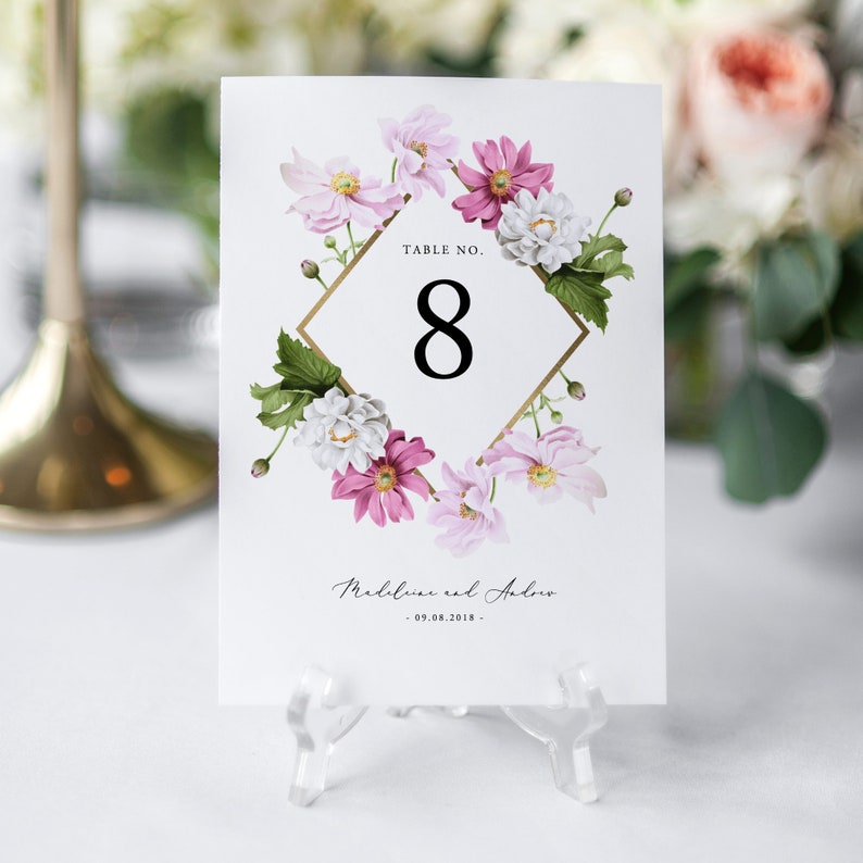 Floral Table Numbers Template Templett Wedding Table Number - Etsy