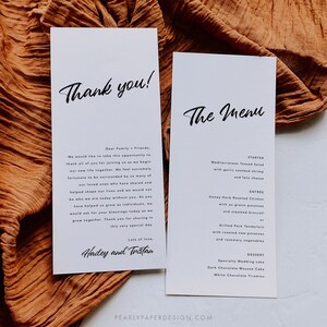 Thank You and Menu Template, Minimalist Wedding Menu, Napkin Note Menu ...
