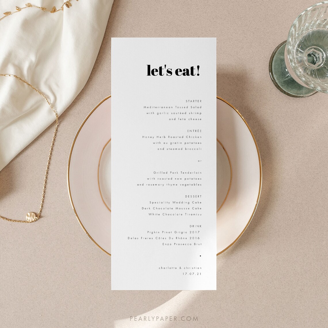 Modern Menu Template Download Minimalist Wedding Menu Simple | Etsy