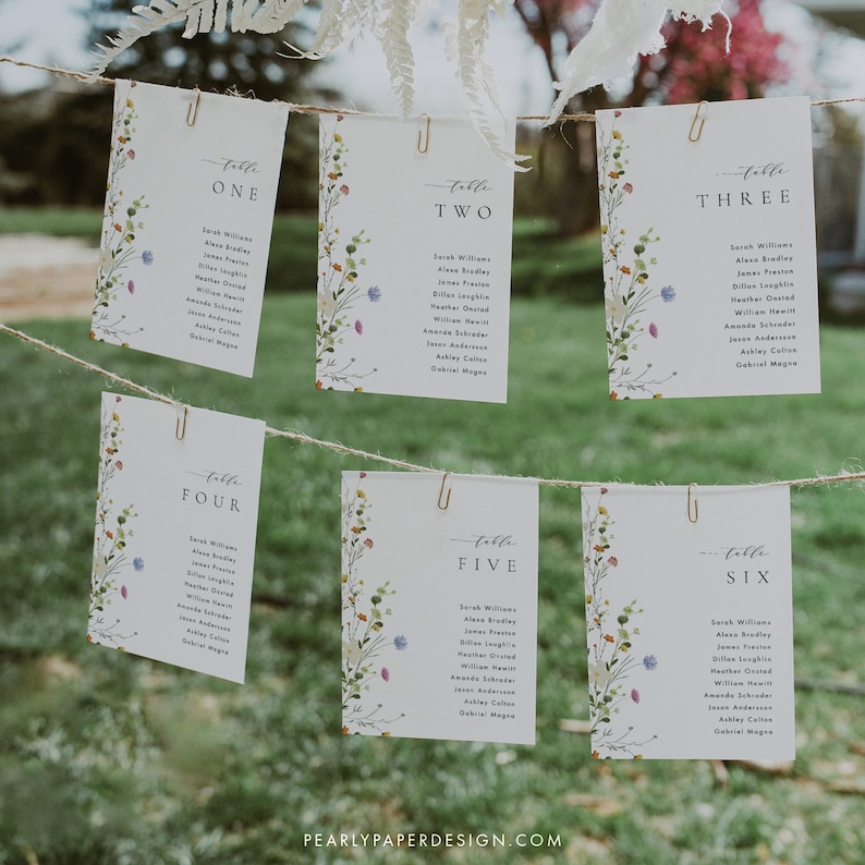 Boho Table Numbers Seating Chart Cards Template, Floral Wedding Seating ...