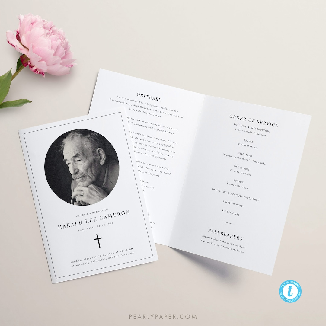 Funeral Program Template Download Frame Cross Foldable Funeral Template ...