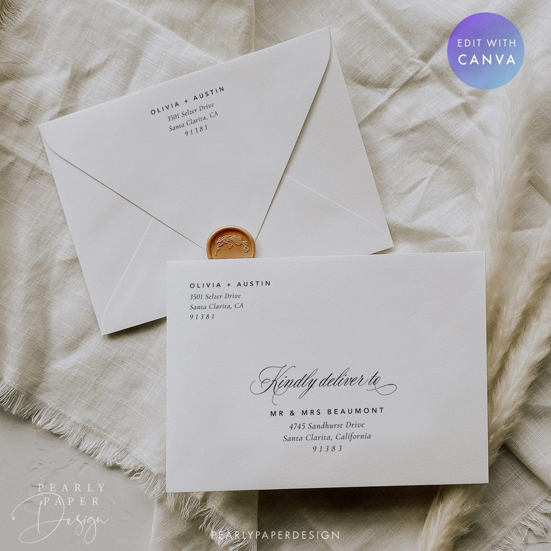 A7 Envelope Addressing Template for Canva, Calligraphy Wedding Envelope ...