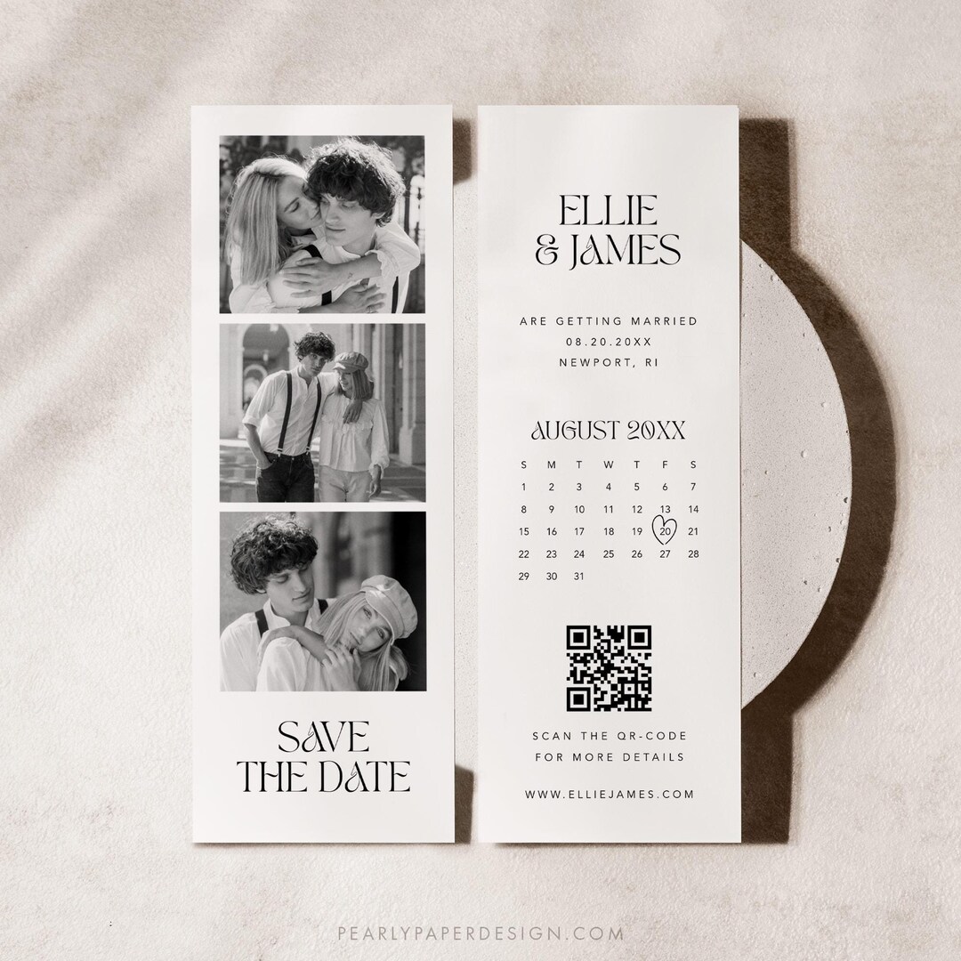 Photo Strip Save the Date Template, Photo Booth Save the Date Card With ...