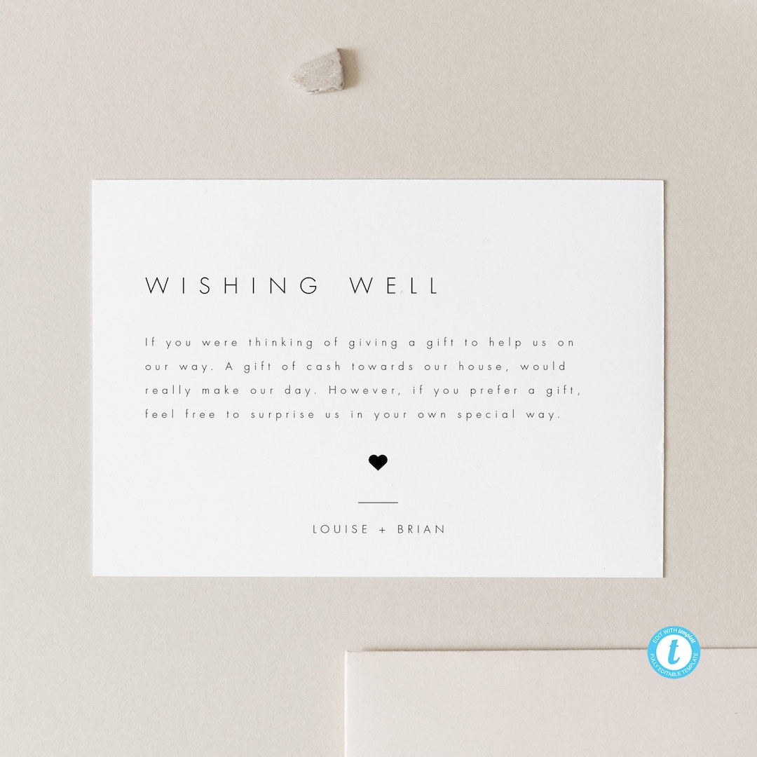 Minimalist Wishing Well Card Template Modern Wedding Gift Request ...