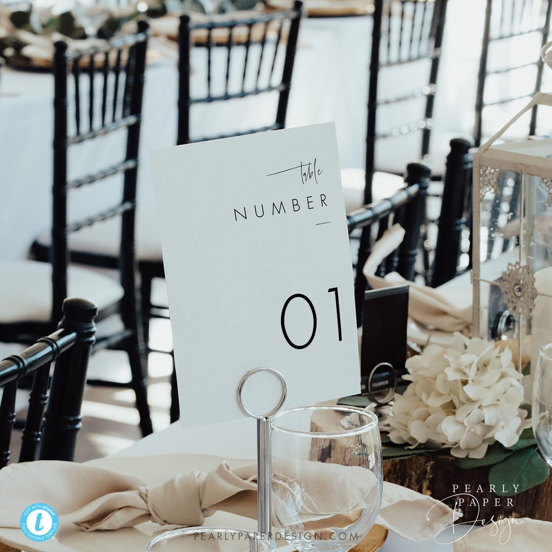 Editable Table Numbers Template, Minimalist Wedding Table Cards ...