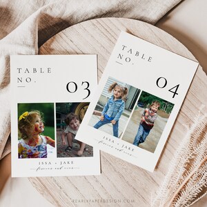 Elegant Photo Table Number Template, Baby Photo Table Card, Minimalist ...