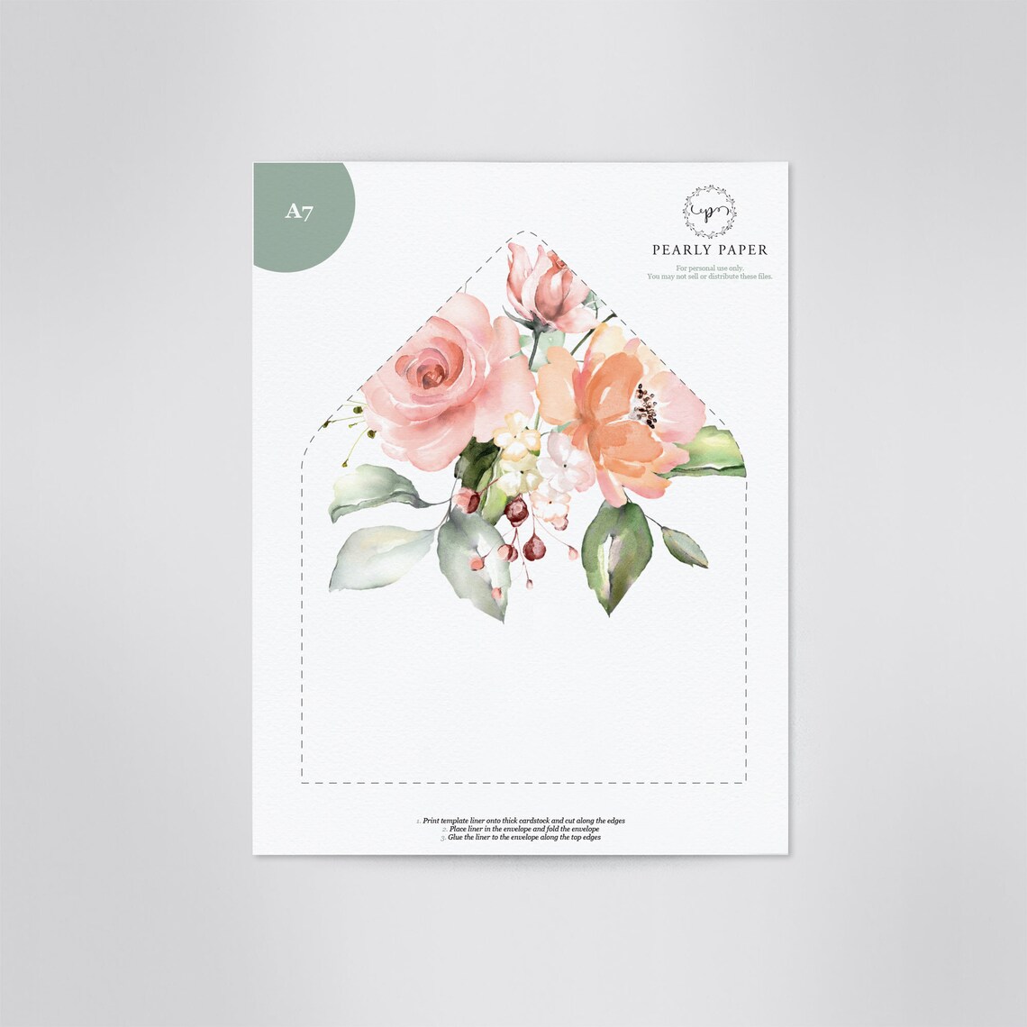 Envelope Liner Template Floral Envelope Liner Printable Wedding Peach ...