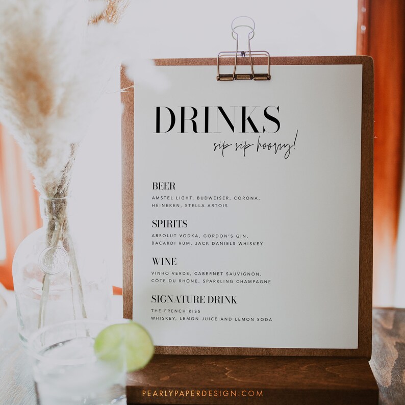 Bar Menu Sign Template Drinks Menu Minimalist Bar Menu Sign - Etsy