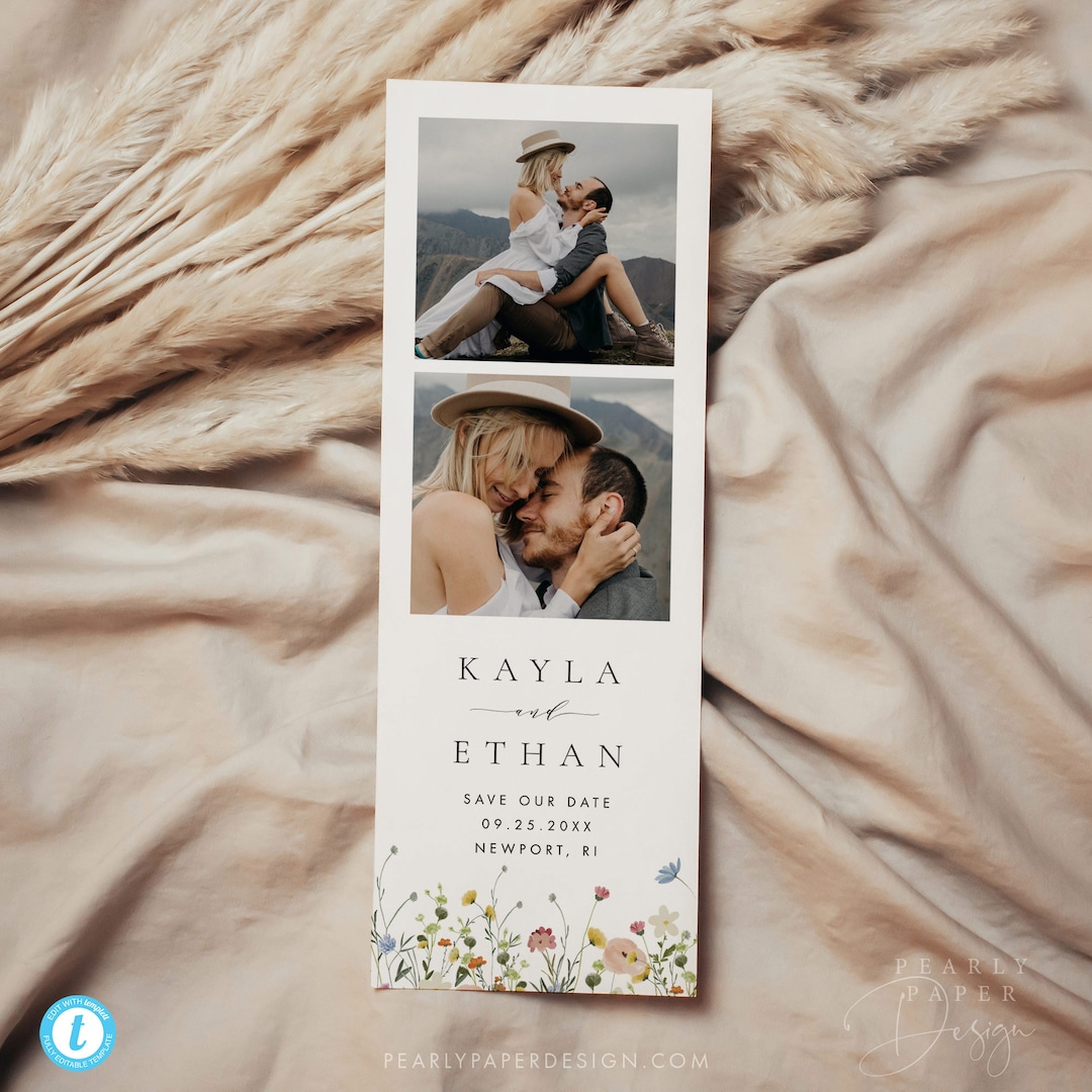 Floral Photo Strip Save the Date Template, Photo Booth Save Our Date ...