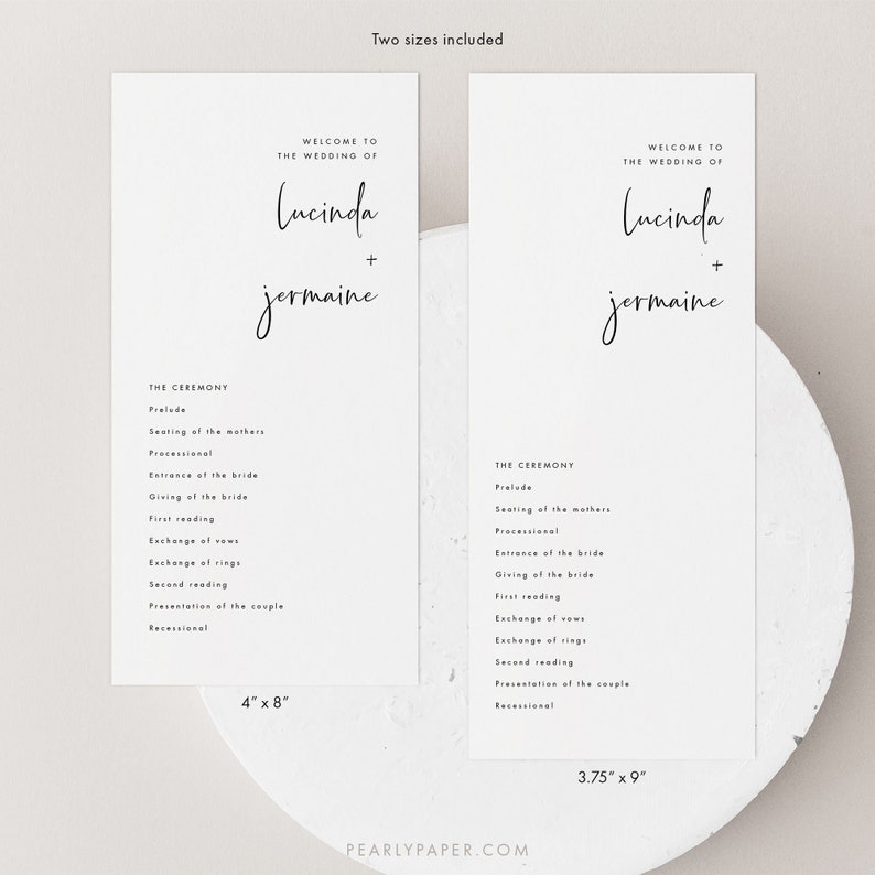 Simple Wedding Ceremony Program Template Modern Program | Etsy