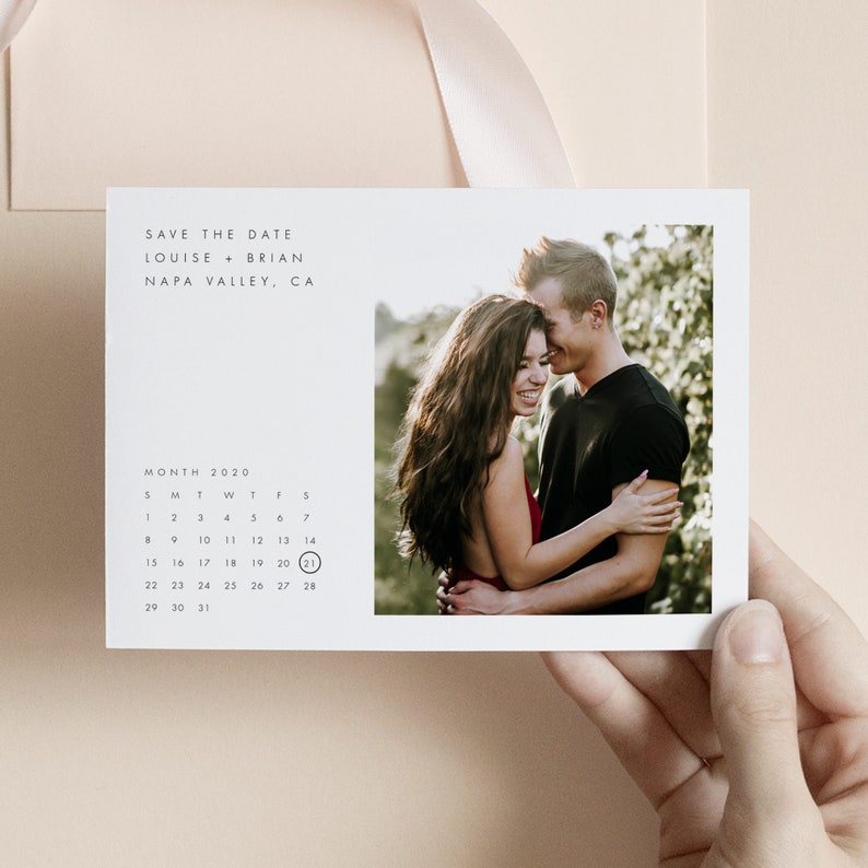 Minimalist Calendar Save the Date Template Editable Invite | Etsy