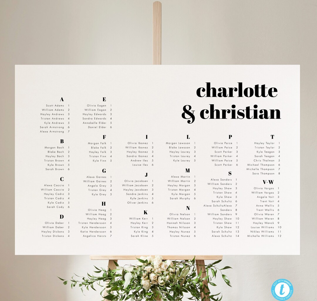 Modern Alphabetical Seating Chart Template Download Minimalist Seating ...