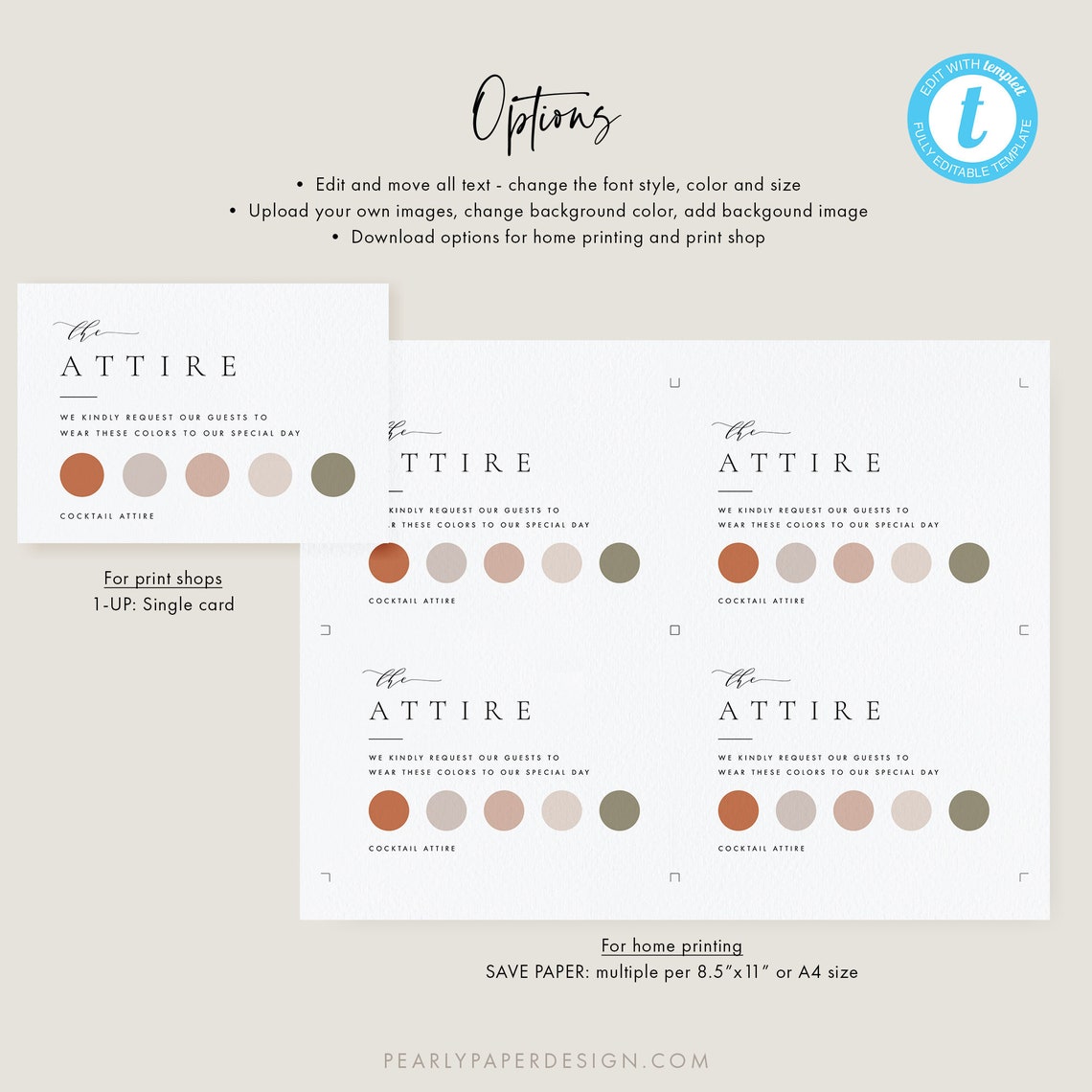 Wedding Attire Card Template Download, Guest Dress Code Insert Card ...