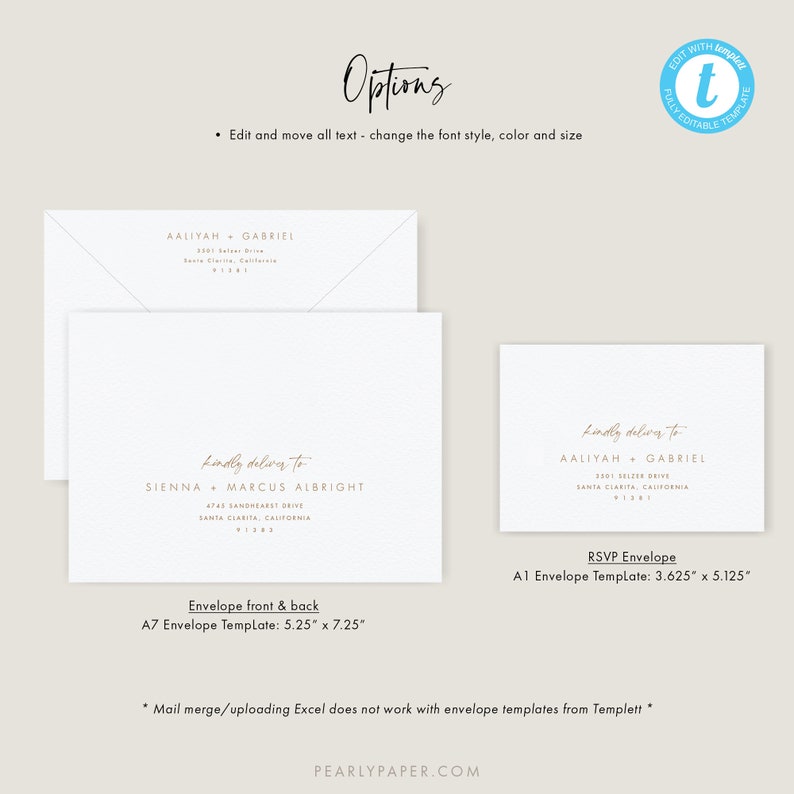 Envelope Addressing Template Sand Beige Wedding Envelope | Etsy