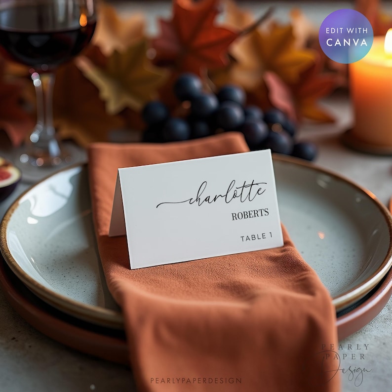 Minimalist Wedding Place Cards Template: Modern Seating, Editable Canva ...