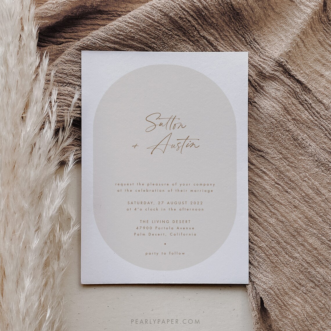 Beige Wedding Invitation Template Digital Download Oval | Etsy